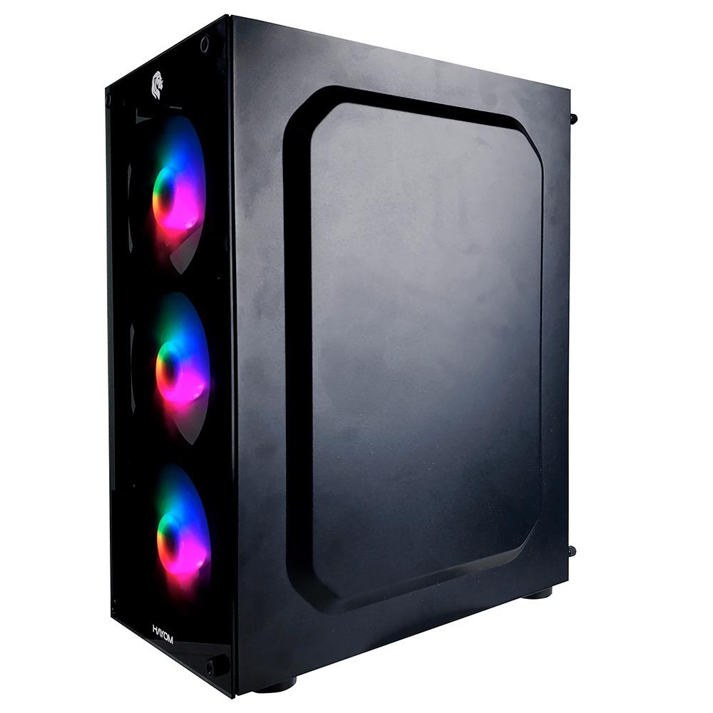 Gabinete Gamer Hayom GB1749, Mid Tower, RGB, ATX, Lateral e Frontal em Vidro Temperado, 4x ...
