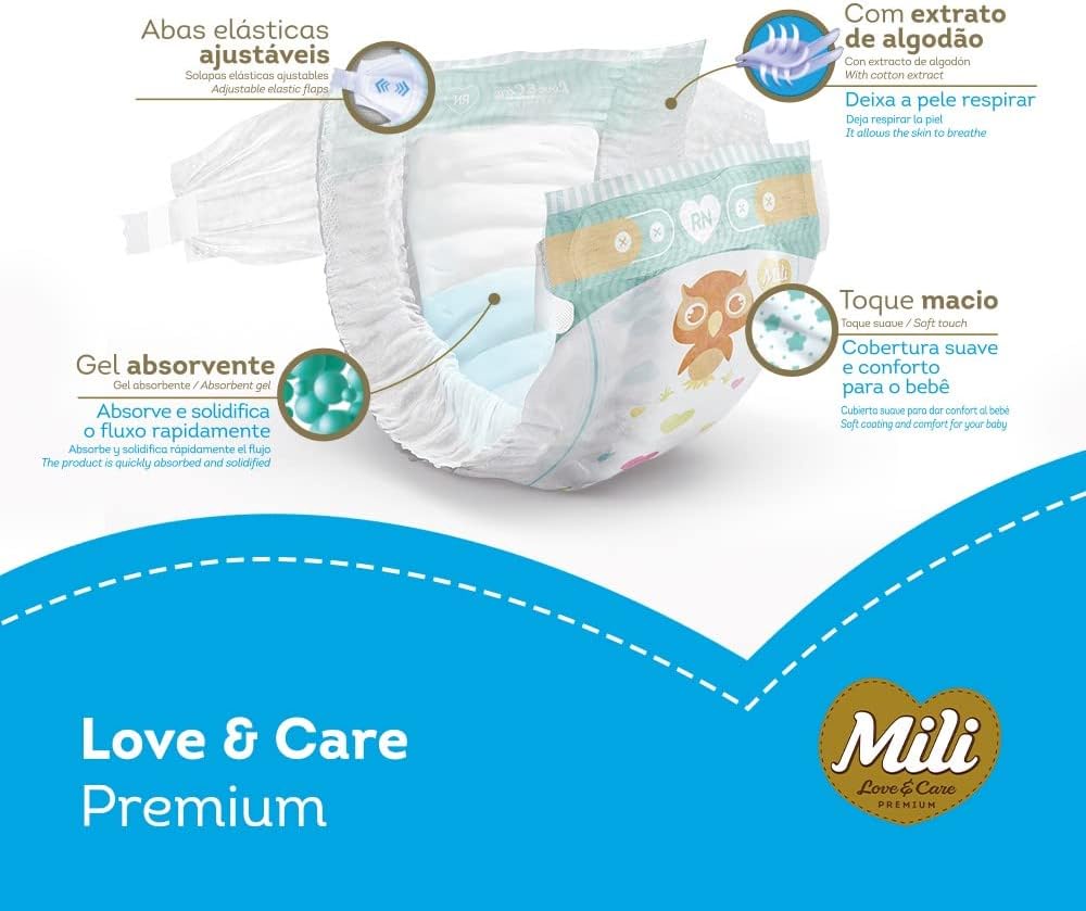 Fralda Infantil Mili Love & Care RN com 18 unidades - Casa das Fraldas
