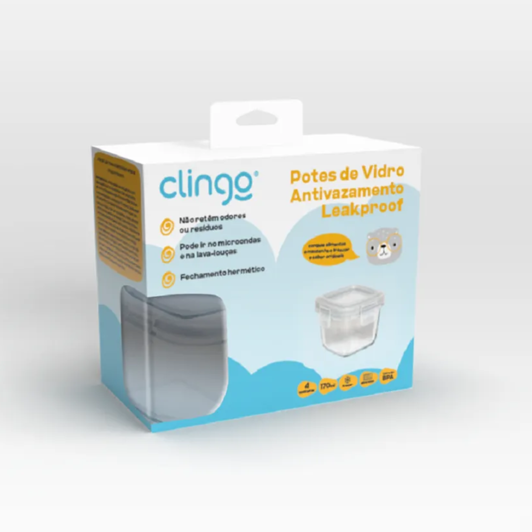 Kit Potes de Vidro Antivazamento com 4 Unidades - Clingo - Baby Buys Brasil