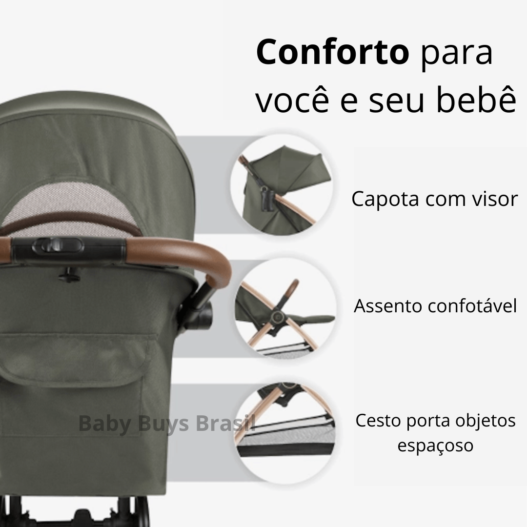 Carrinho de Bebê Joy Verde Herb (Compacto) - Kikkaboo - Baby Buys Brasil