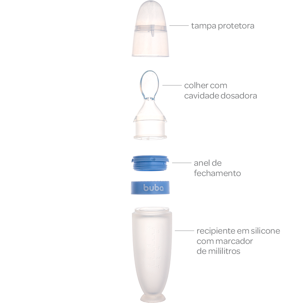 Colher Dosadora Em Silicone Com Ventosa Azul - Buba - Baby Buys Brasil