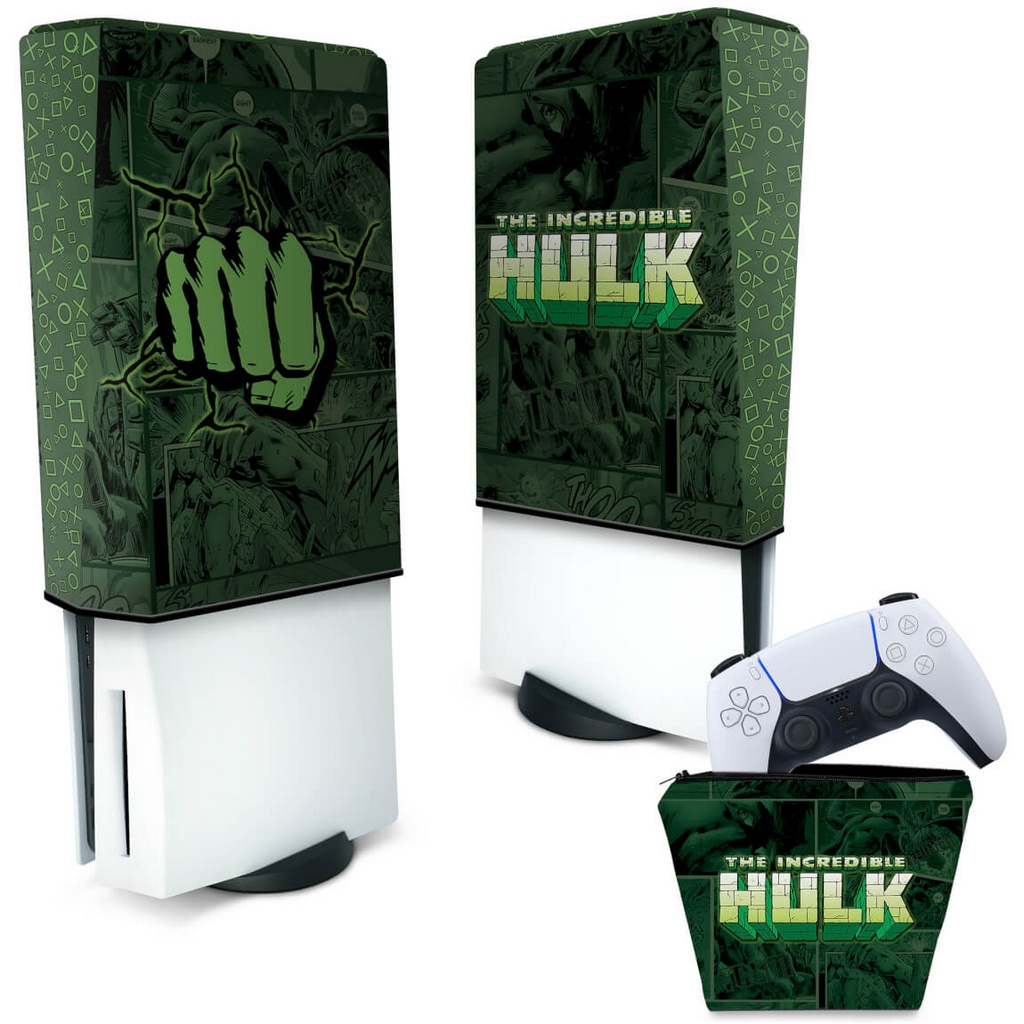 KIT Capa PS5 e Case Controle - Hulk Comics - Pop Arte Skins Atacado