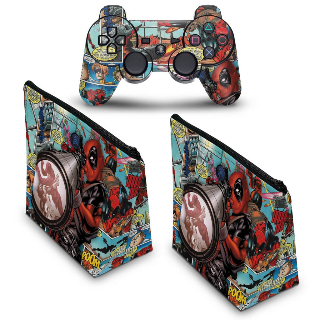 KIT Capa Case e Skin PS3 Controle - Deadpool - Pop Arte Skins Atacado