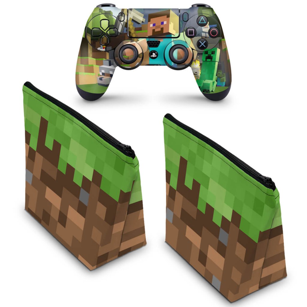 KIT Capa Case e Skin PS4 Controle - Minecraft - Pop Arte Skins Atacado
