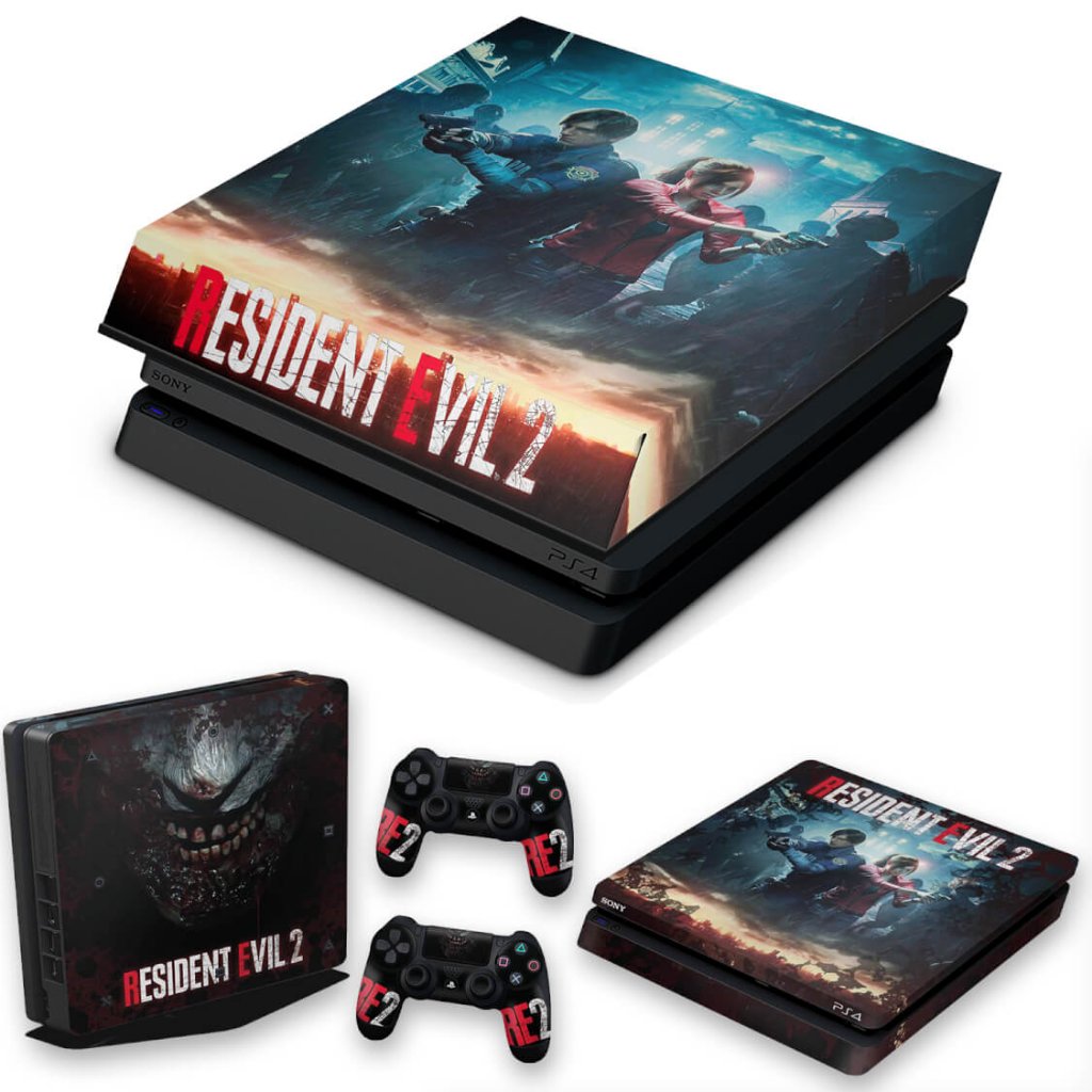 Kit Ps4 Slim Skin E Capa Anti Poeira Resident Evil 2 Remake Pop