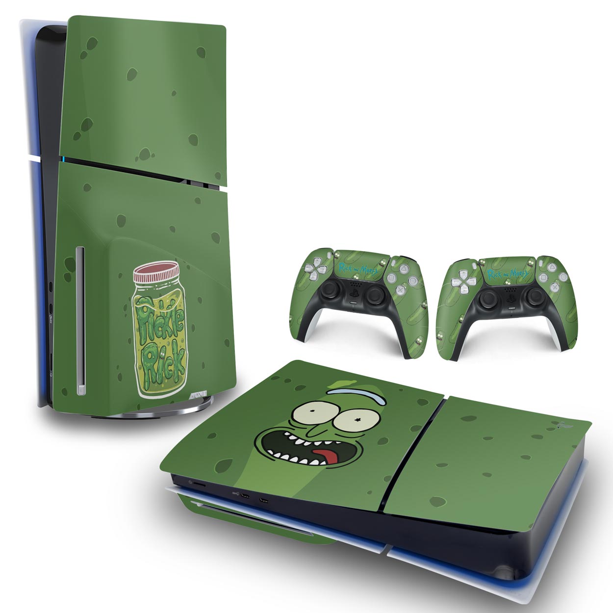 Skin PS5 Slim Horizontal - Pickle Rick And Morty - Pop Arte Skins Atacado