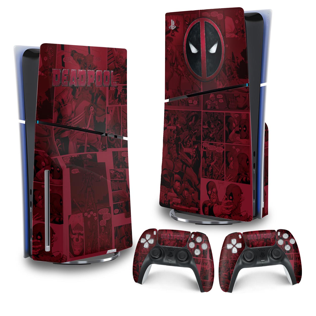 Skin PS5 Slim Vertical - Deadpool Comics - Pop Arte Skins Atacado