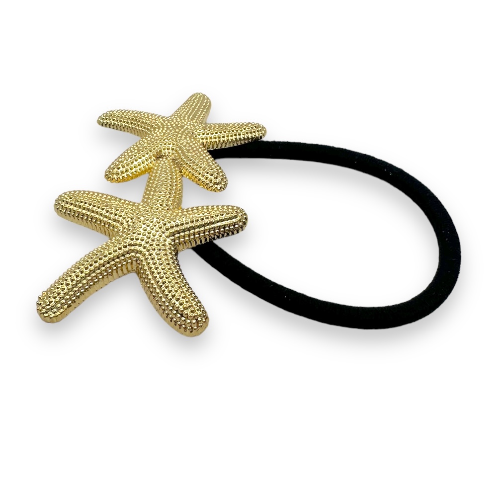 Elástico de cabelo com duas estrelas do mar em metal dourado - Due ...