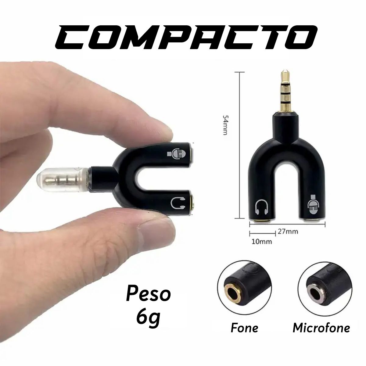 Adaptador Splitter Fone Microfone Headset Lapela P3 P2 Áudio 3.5mm ...