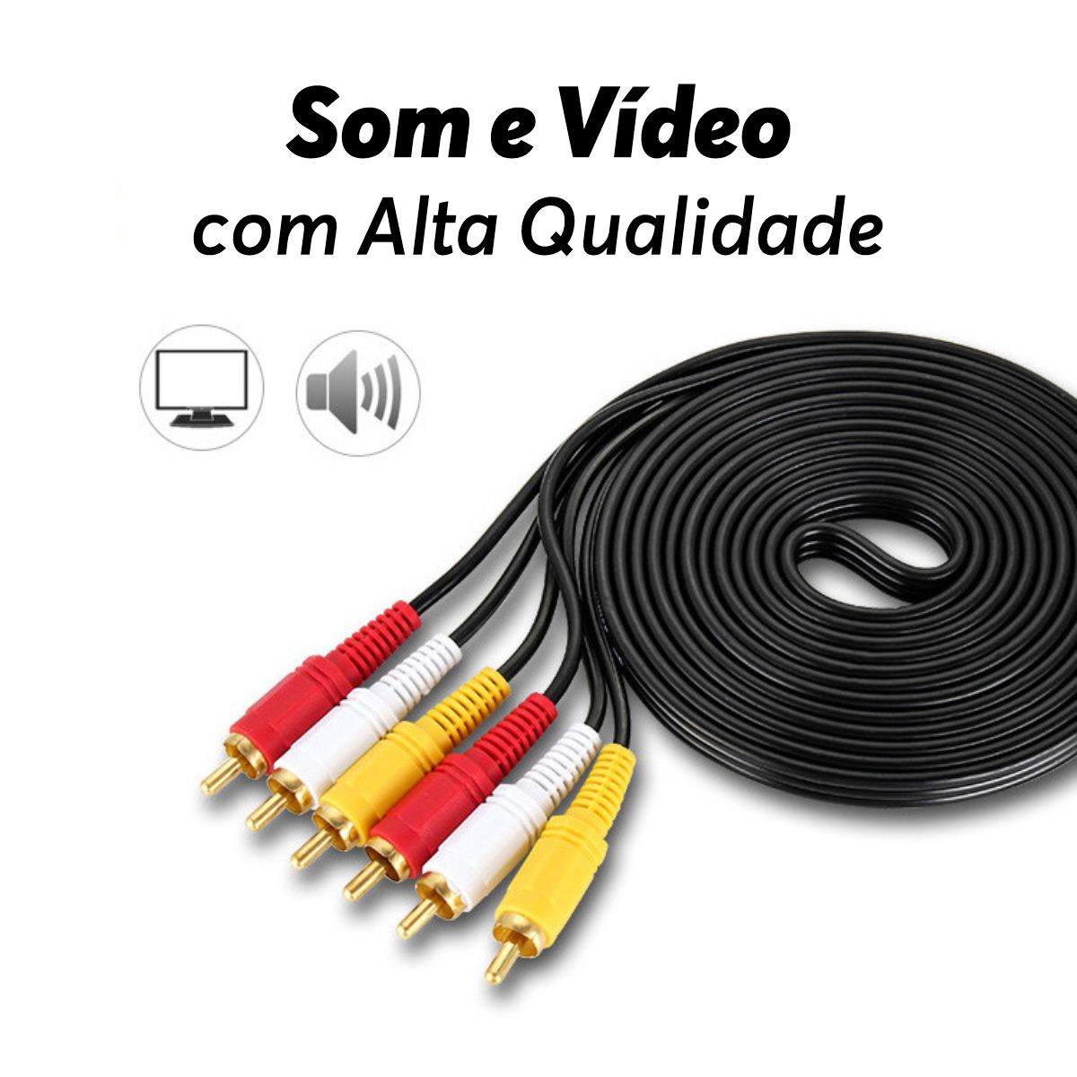 Cabo RCA AV 3 Vias Áudio Som Vídeo 3m 3 metros - Chroma Tech | Loja Oficial