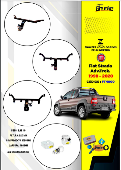 Engate Fixo Fiat Strada AdventureTrek. 1998 até 2020 FT4000 - Saint ...