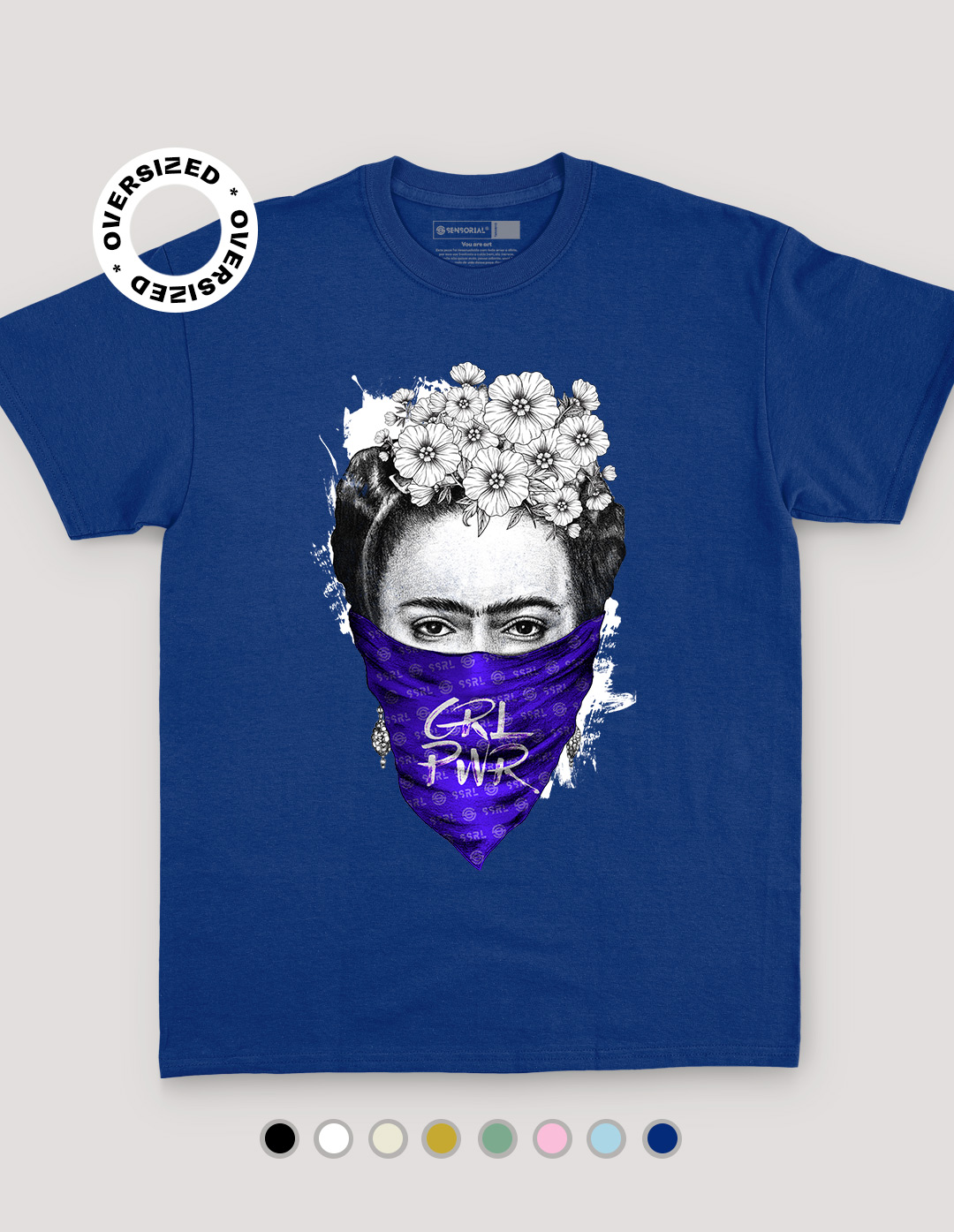 Camiseta Oversized Frida Kahlo GRL PWR - Sensorial, camisetas exclusivas, compre online