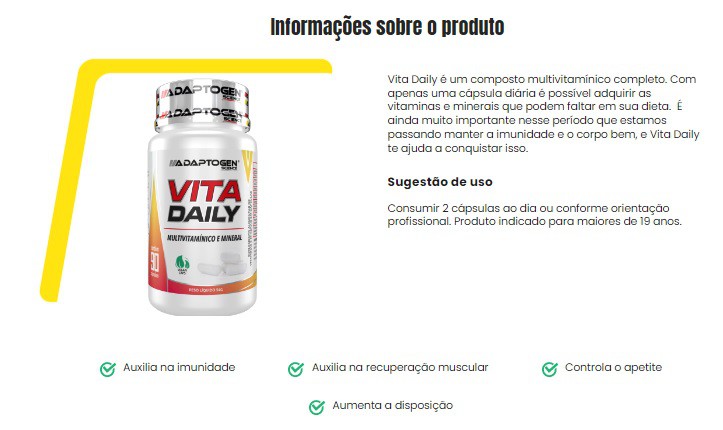 VITA DAILY 90 CÁPSULAS - ADAPTOGEN (08/2024) - C&B NUTRITION