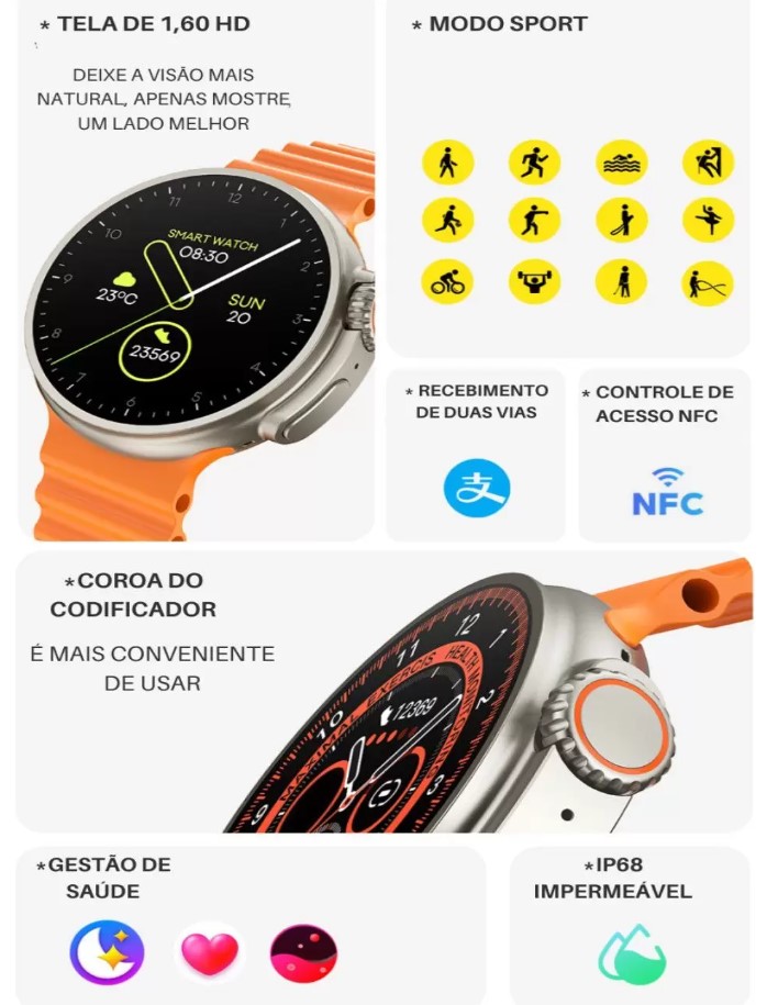 Smartwatch Ultra 9 Pro Redondo Multifunções Lançamento 2023 - Esferatec ...