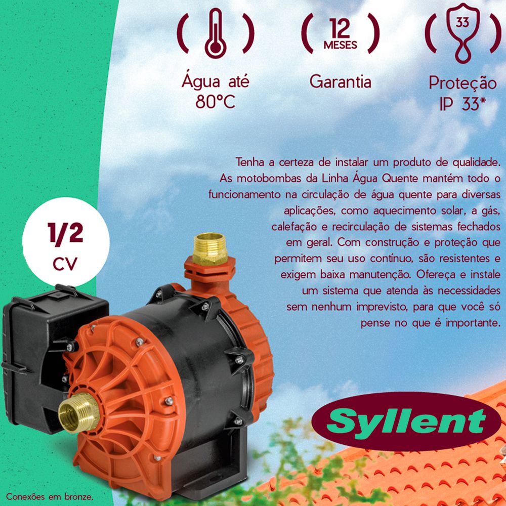 Bomba Residencial Syllent Impulse 1/2CV 120V Água Quente QR42M050-120 ...