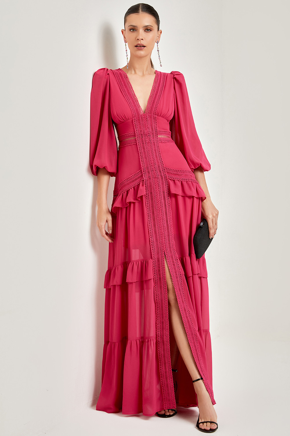 Vestido Longo com Fenda e Babados | Ave Rara, Dolps, Graf - Garden Store | Vestidos de Festa ...