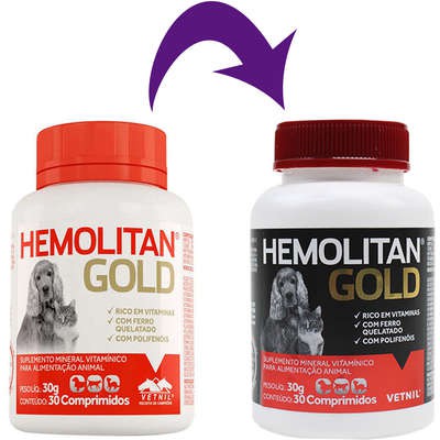 Suplemento Vetnil Hemolitan Gold - 30 Comprimidos - Masterpet