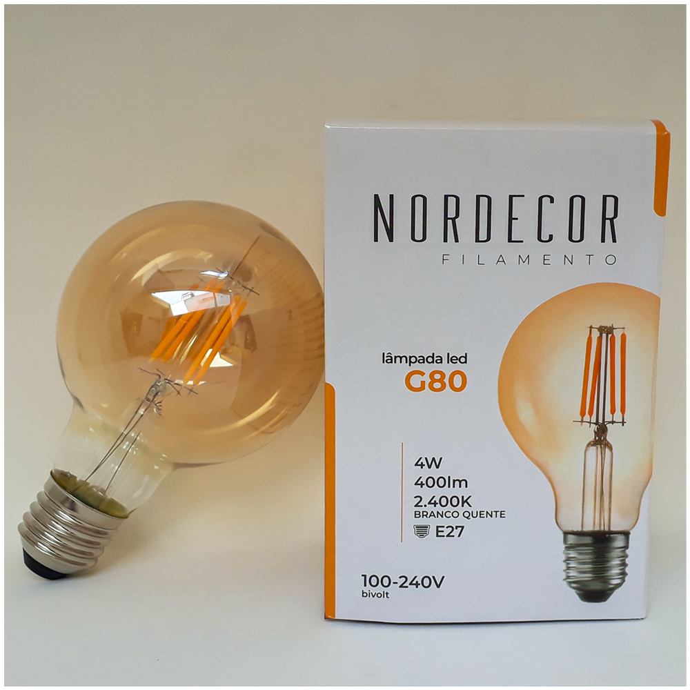 Lâmpada De Filamento G80 4W 2400K Soquete E27 Nordecor Filamento - Led ...