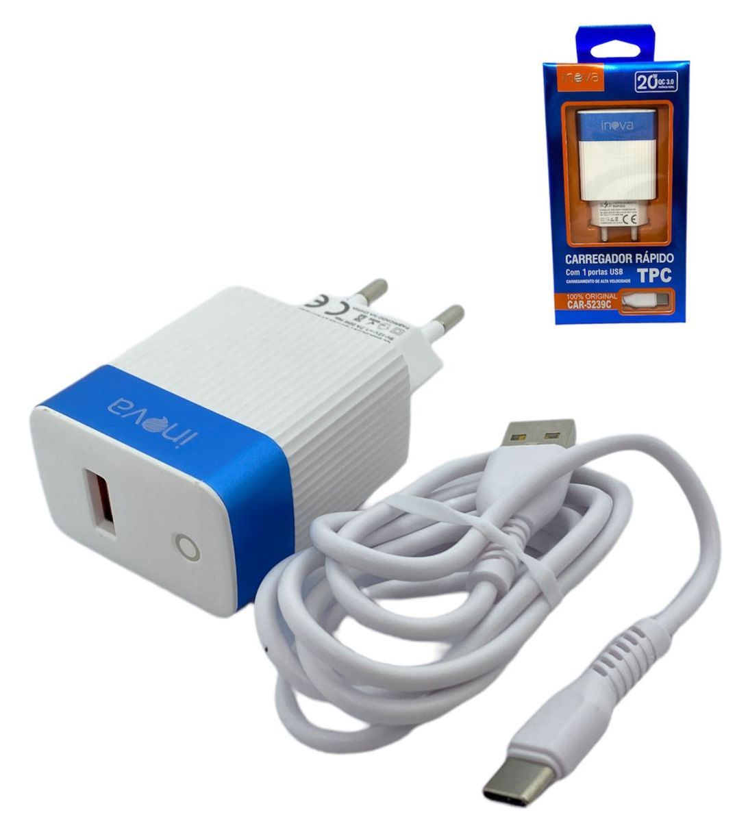 Carregador Inova Rápido 20w 3.0 V8 Tipo C USB Atacado - 3rick Eletronic