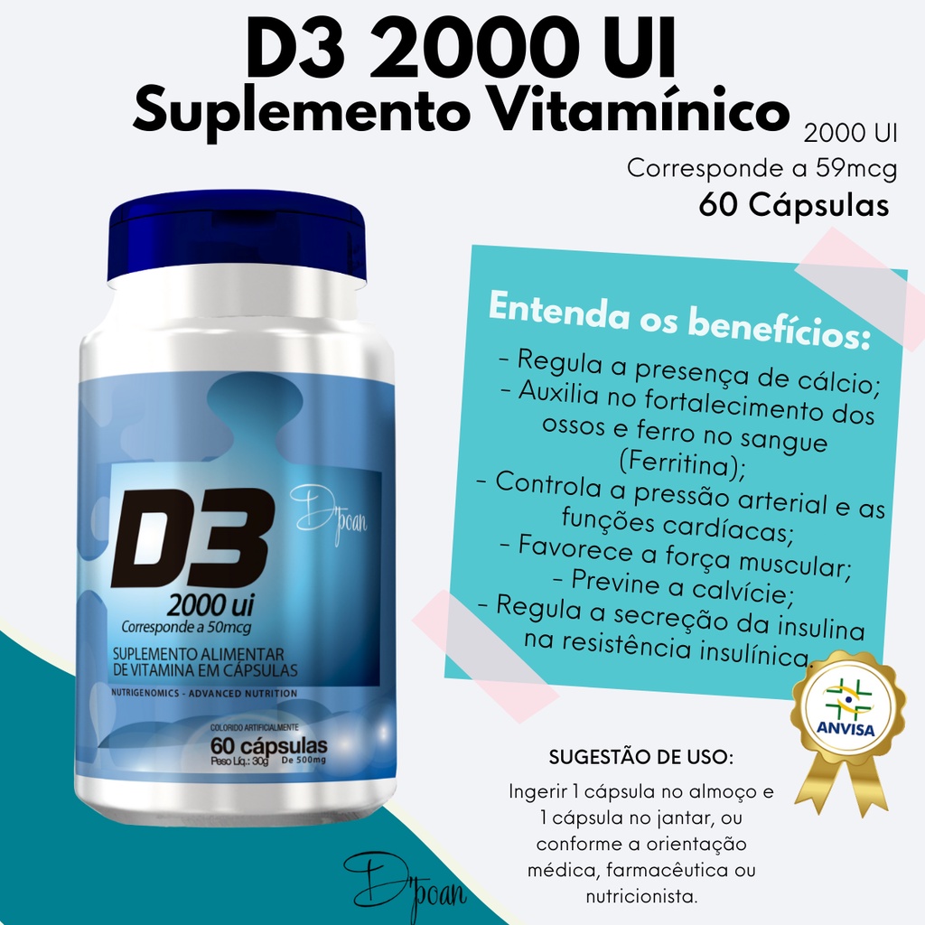 D3 2000 UI Suplemento Vitamínico – 60 Cápsulas Dpoan - Ozonsaúde ...