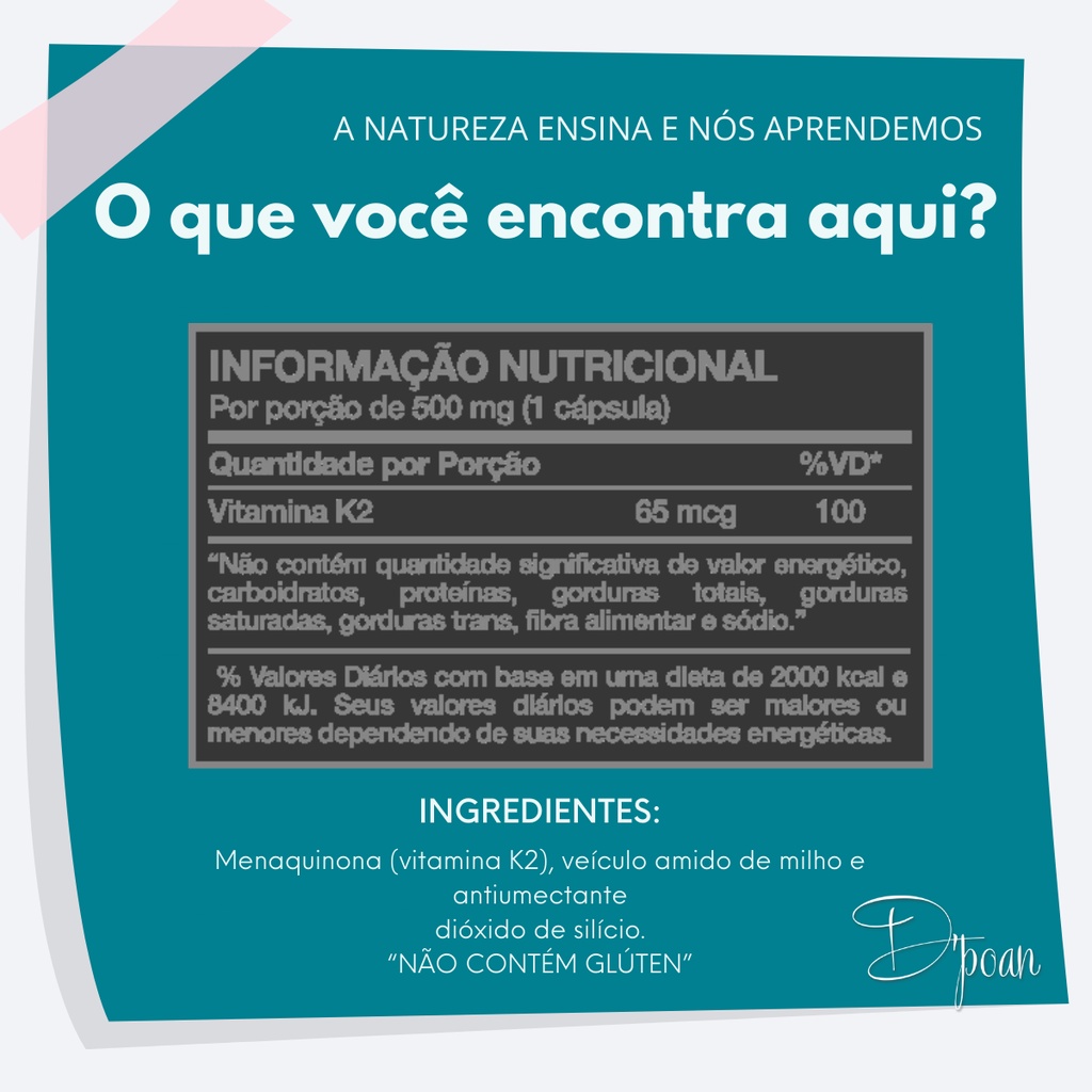 Vitcal Vitamina K2 Menaquinona Mk7 - 60 cáps - Dpoan prevenção ...