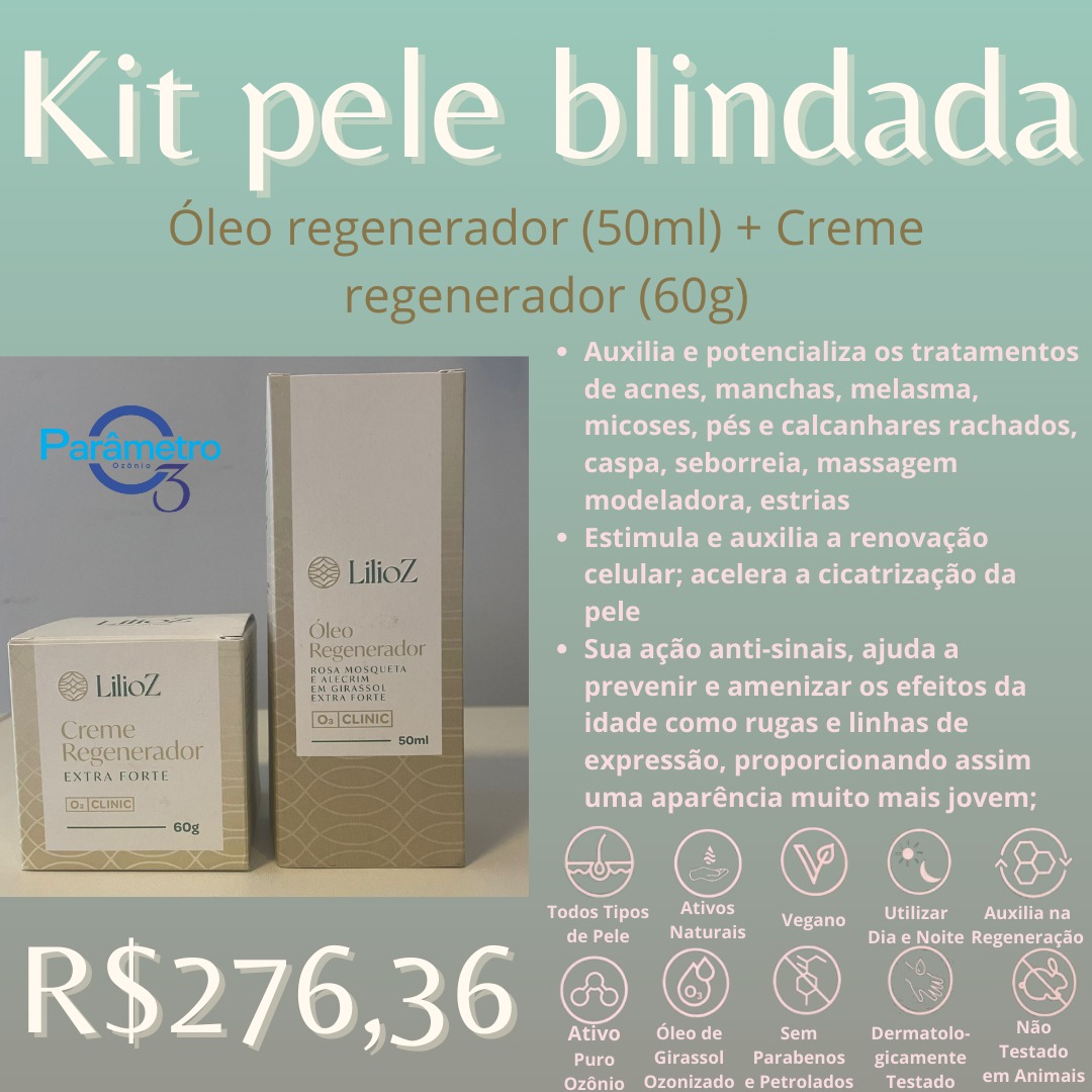 KIT PELE BLINDADA - CREME E OLEO REGENERADOR ROSA MOSQUETA ALECRIM - Parâmetro Ozônio