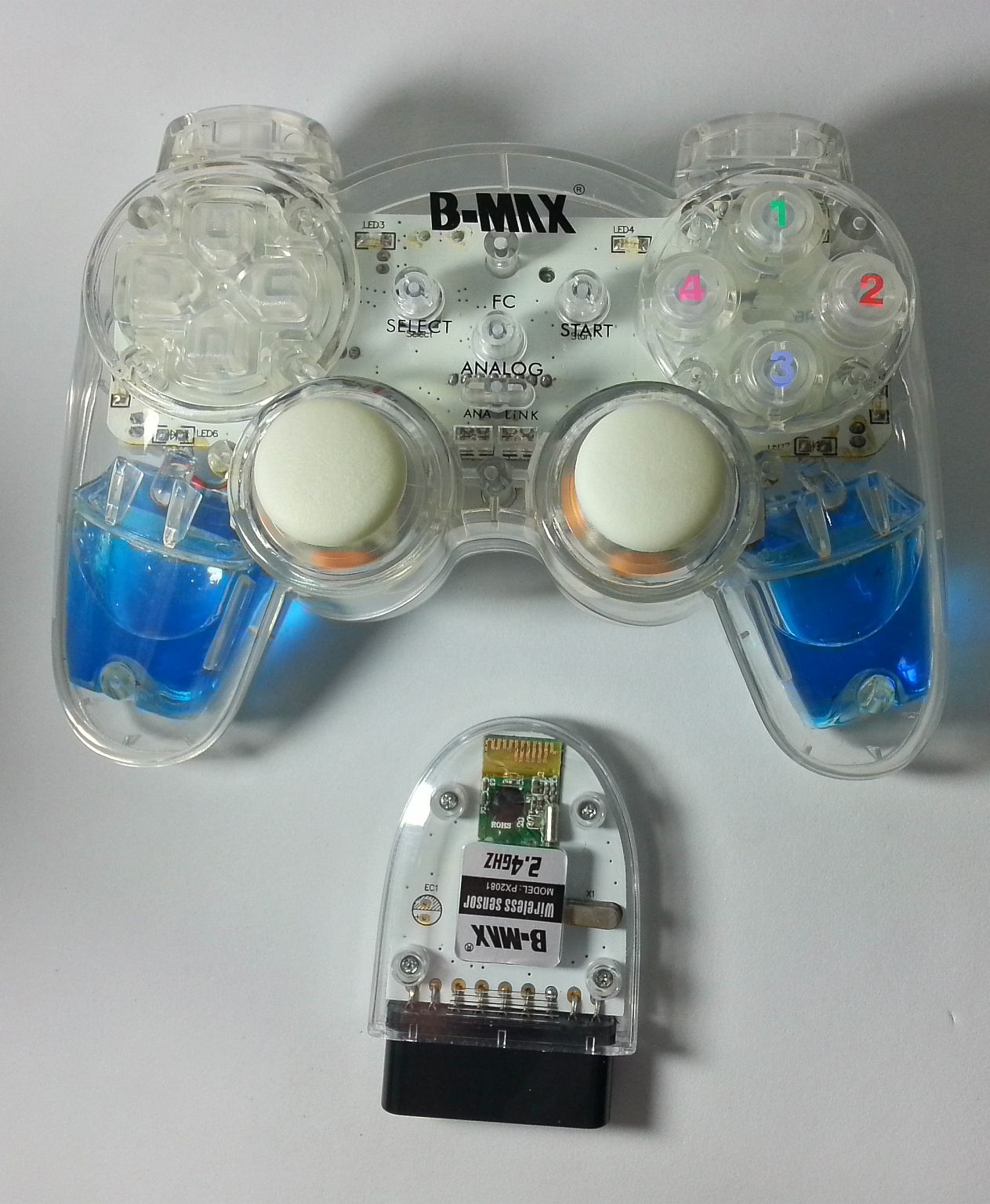 Controle sem Fio B-MAX transparente LED Acqua - PS1/ PS2 - Sebo dos ...