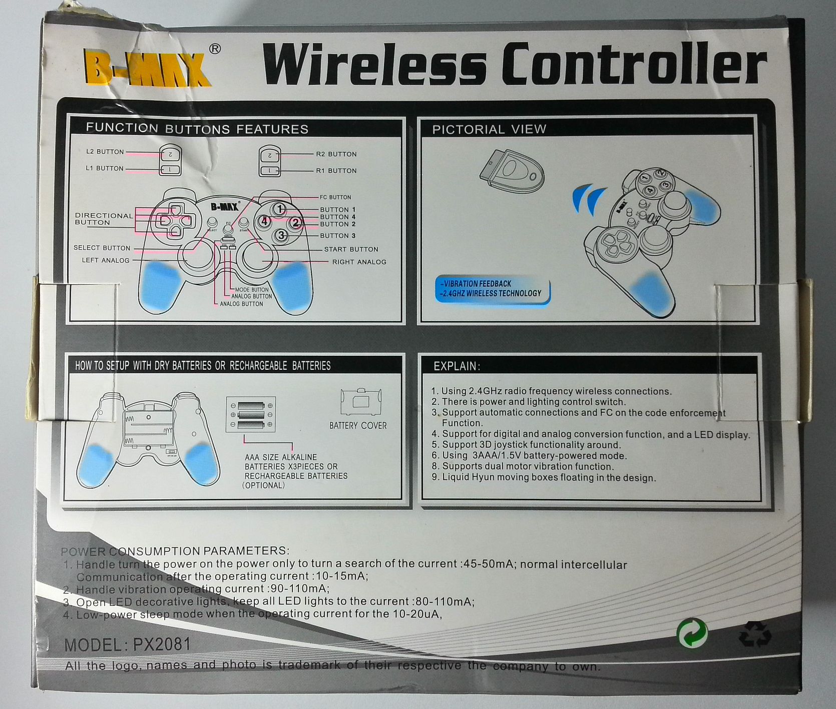 Controle sem Fio B-MAX transparente LED Acqua - PS1/ PS2 - Sebo dos ...