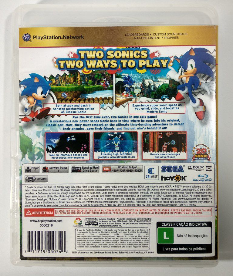 Sonic Generations - PS3 - Sebo dos Games - Games Antigos e Usados dos ...