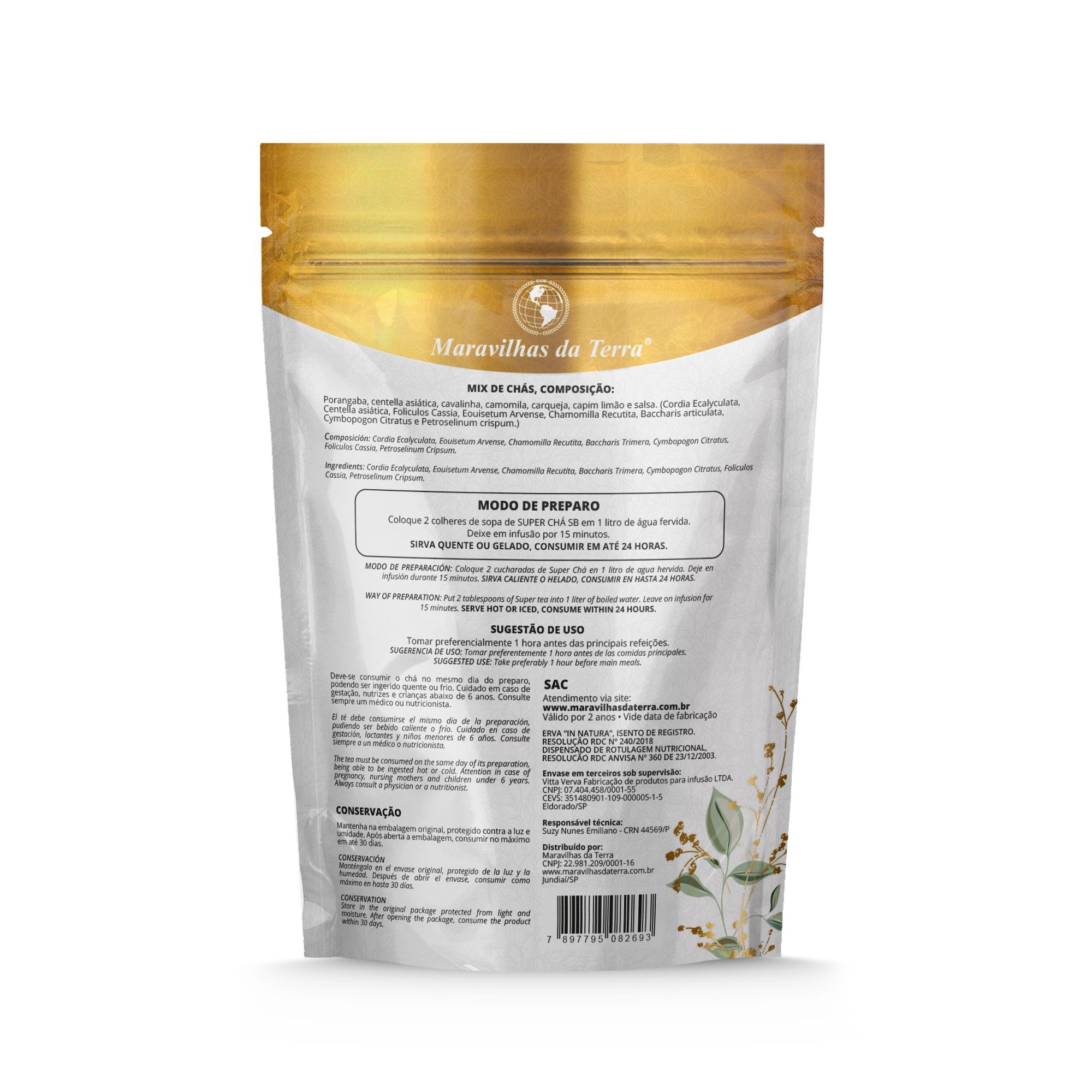 Chá Seca Barriga Kit - 6 Pacotes de 120g. cada - 90 Dias de Tratamento ...