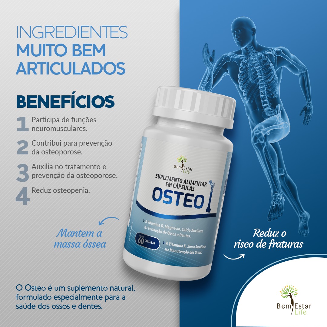 Osteo 60 Cápsulas - Classe Bem Estar - Vitaminas e Suplementos, pele ...