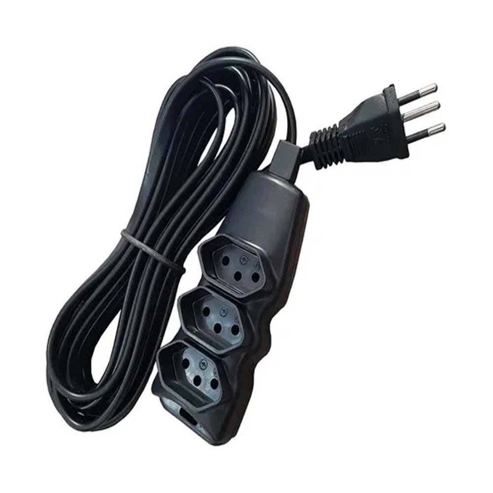 Extensão Elétrica 2P+T 5,0mt 3 Tomadas 3x0,75mm Preto - Megatron - Guemat | Ferramentas, Lar e ...