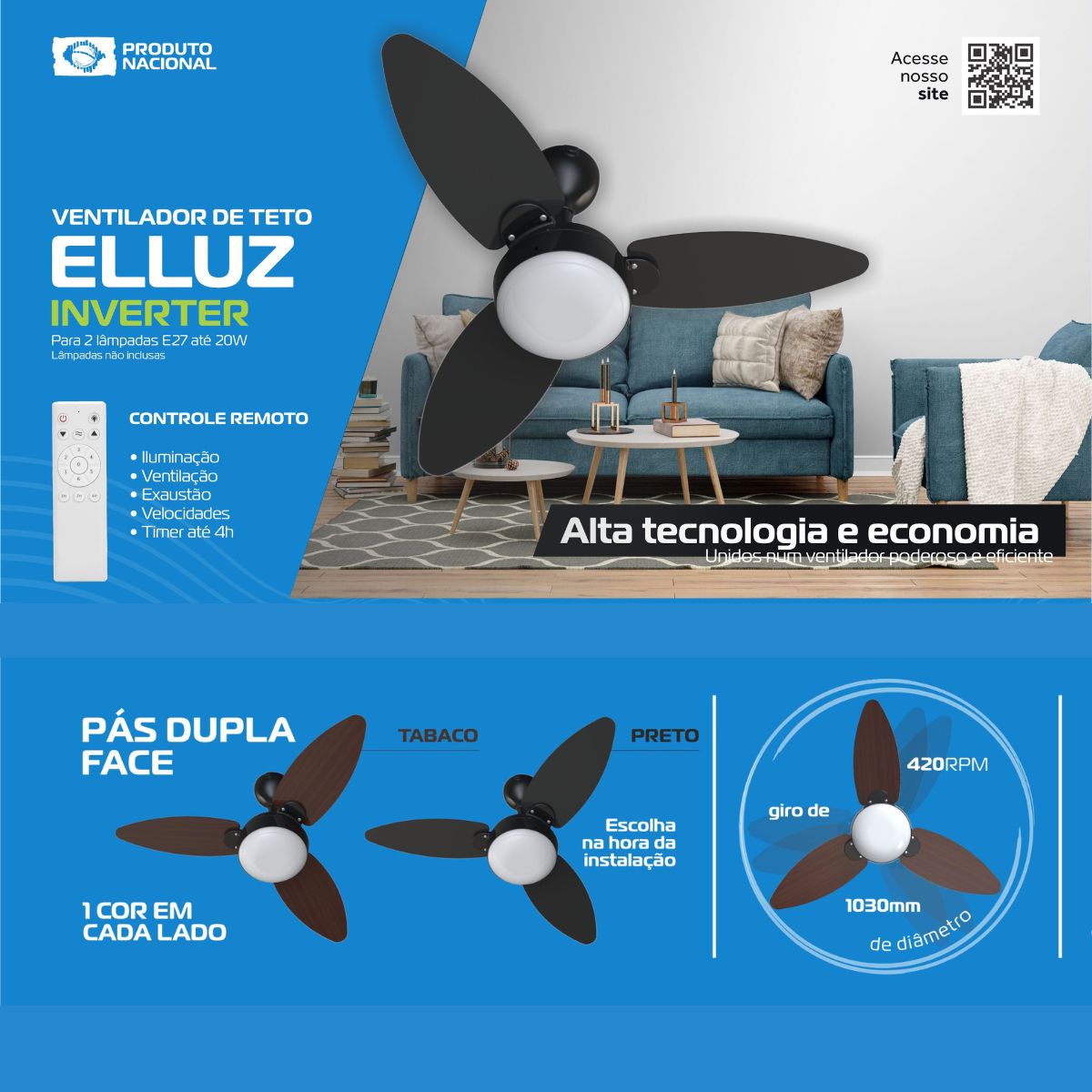 Ventilador Teto Elluz 3pas Bivolt Preto e Tabaco Ventisol | Guemat ...