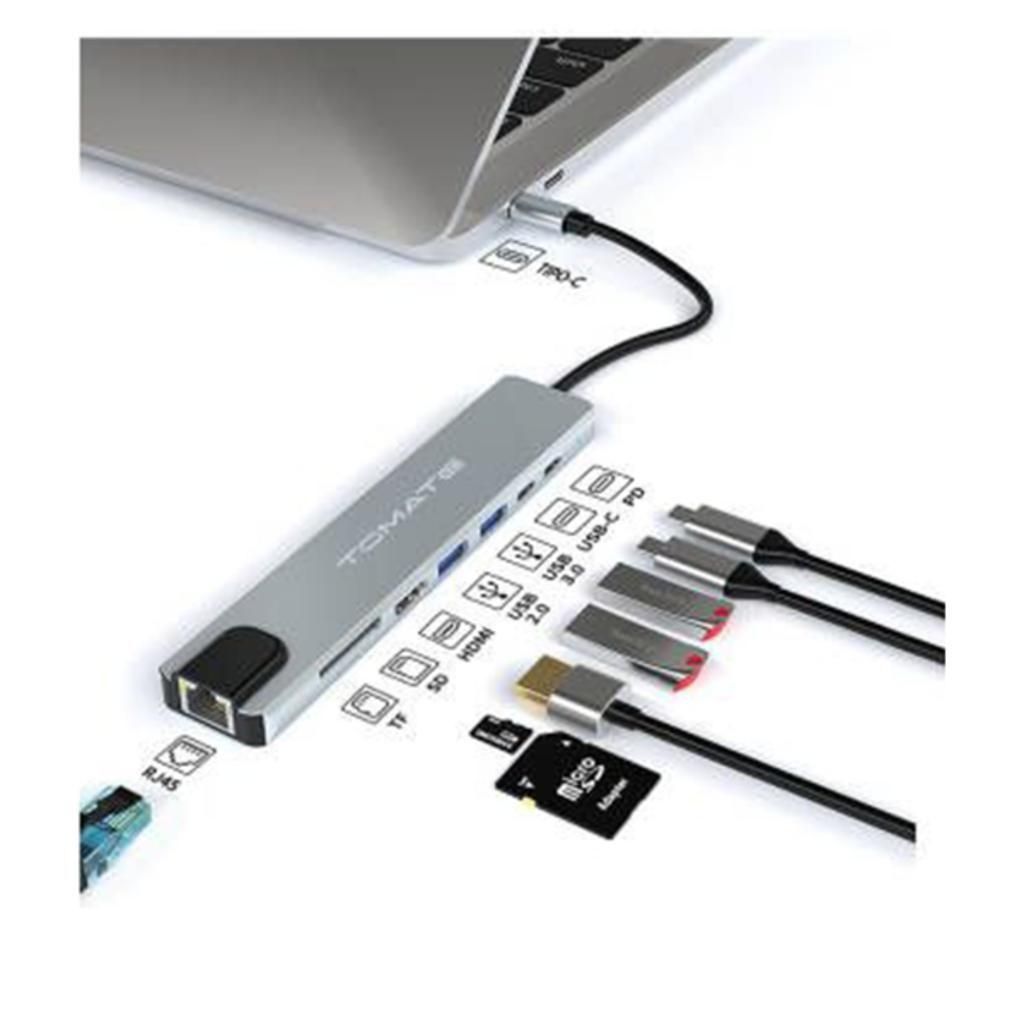 Adaptador Tipo C Multi Funções 8 em 1 Tomate - Conectividade Versátil ...