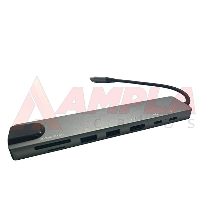 Adaptador Tipo C Multi Funções 8 em 1 Tomate - Conectividade Versátil ...