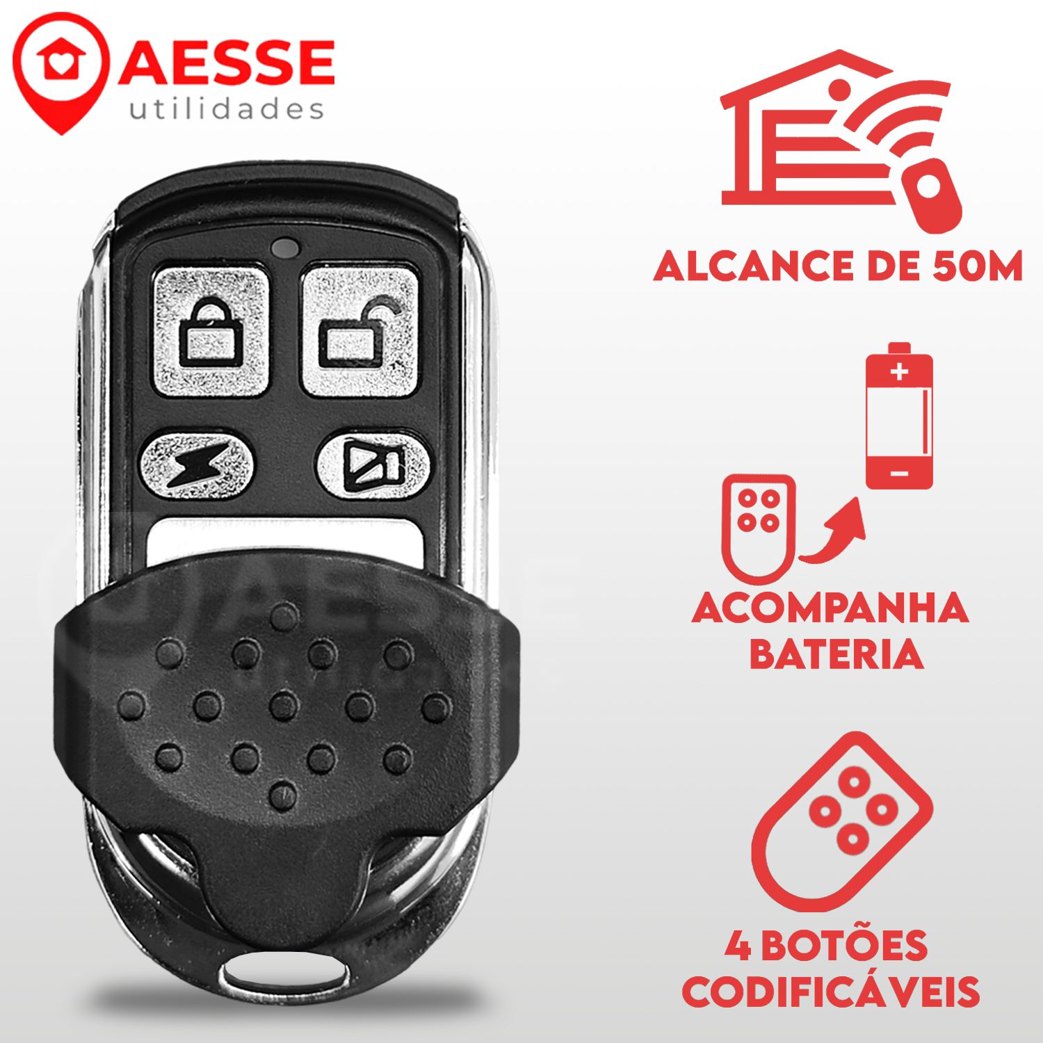 Controle Remoto Portão Eletrônico Aço Escovado 433mhz McGarcia Garen ...