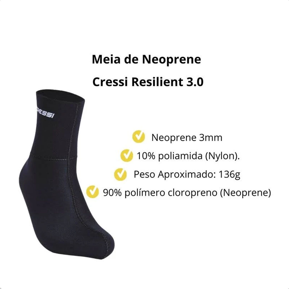 Meia de Neoprene para Mergulho Cressi Resilient 3mm 39-40 - ABROLHOS ...