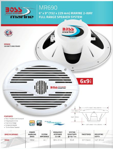 Alto Falante Maritimo Boss Marine 6x9 Pol 350w Náutico Par - ABROLHOS NÁUTICA