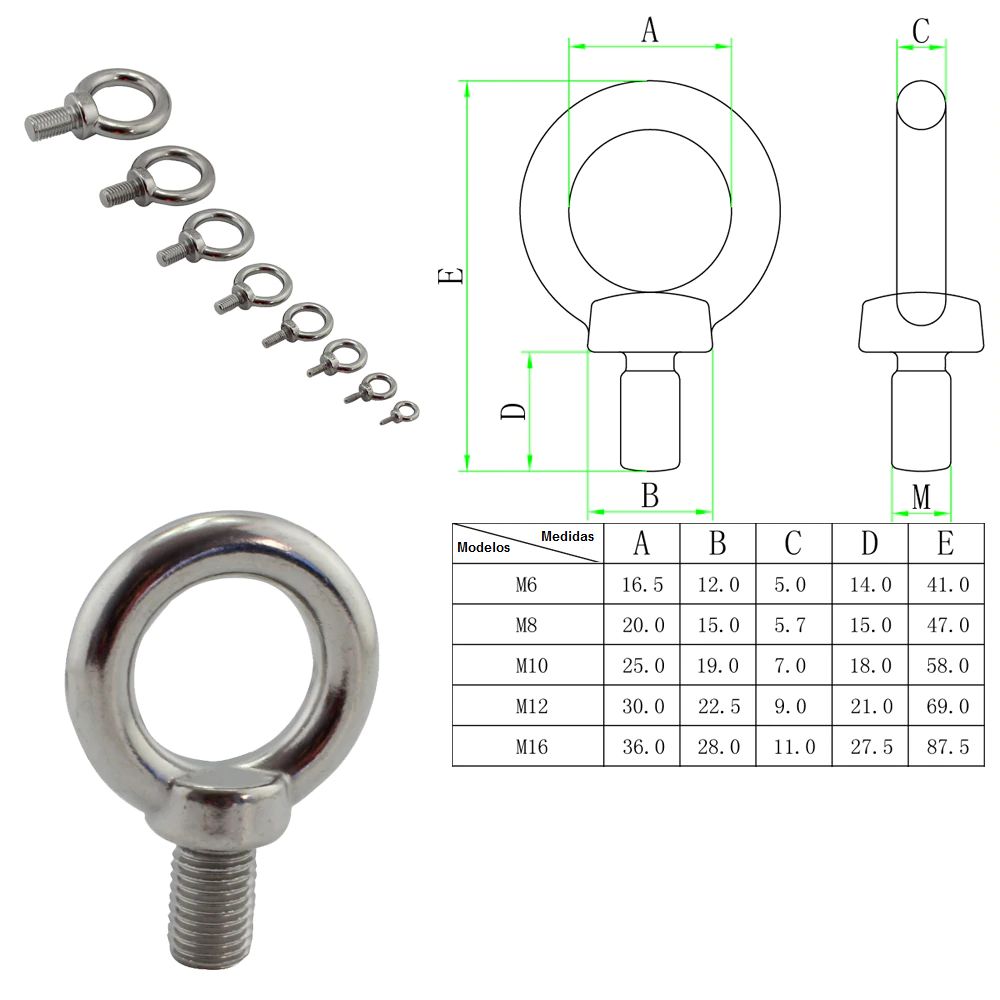 Olhal Parafuso Em Aço Inox 16 Mm Macho Âncoragem Içamento - ABROLHOS ...