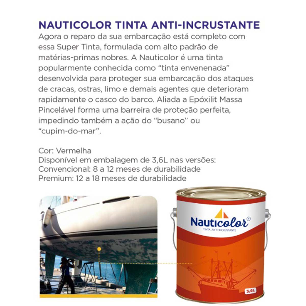 Tinta anti-incrustante envenenada vermelha 3,6l lancha barco - ABROLHOS NÁUTICA