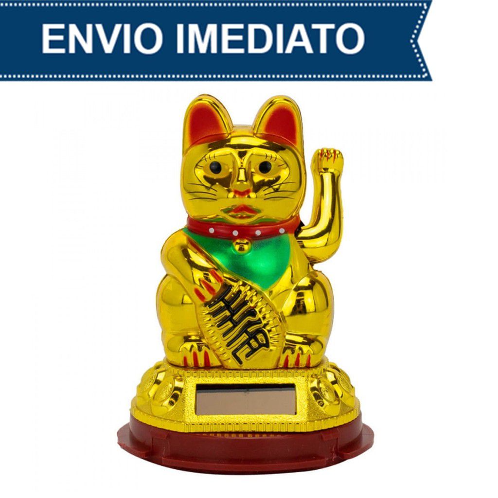 Gato da Sorte Dourado Solar Mexe a Mão - Ganrai - Ganrai | Utensílios ...