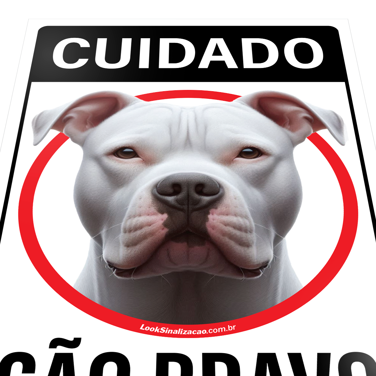 Placa Aviso Cuidado Pitbull Branco Cão Bravo Segurança 20x30cm - Look ...