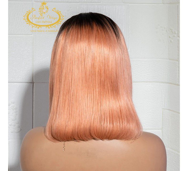 LACE CHANEL DE CABELO HUMANO ROSA COM RAIZ ESCURA 35CM - Perfect Wigs