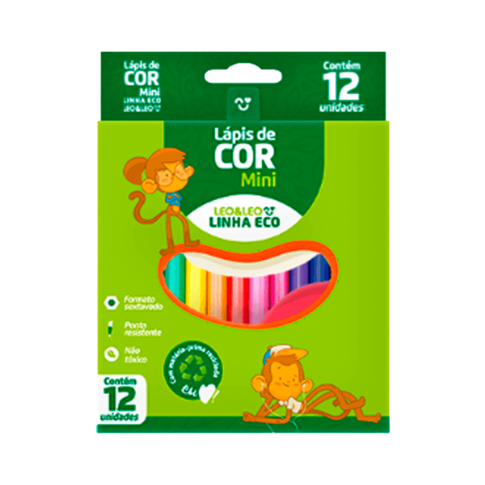 Mini Lápis de Cor Sextavado Linha Eco - 12 Cores - Leo & Leo - Ref 4225 ...