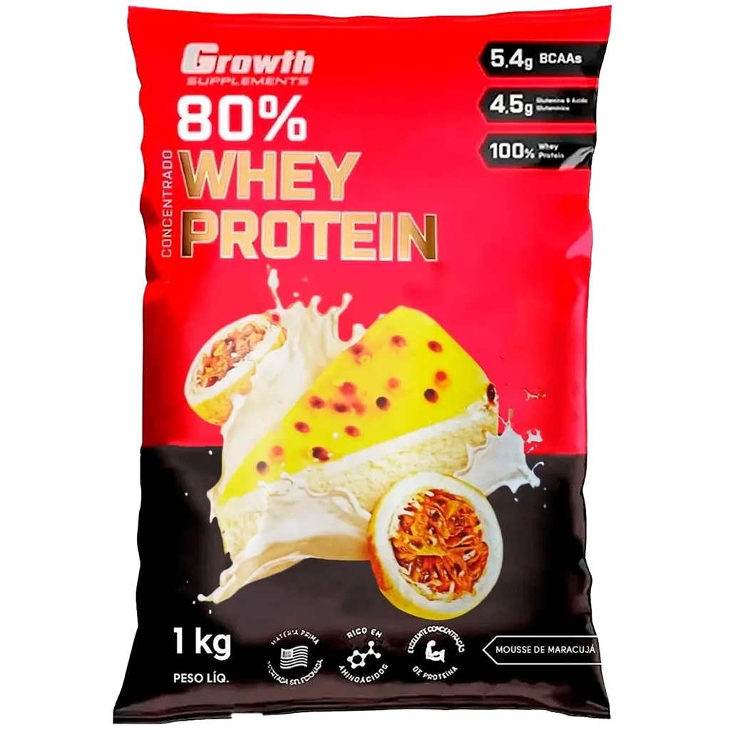 Whey Protein Concentrado Growth 80% - 1kg - Growth Supplements - MEUWHEY