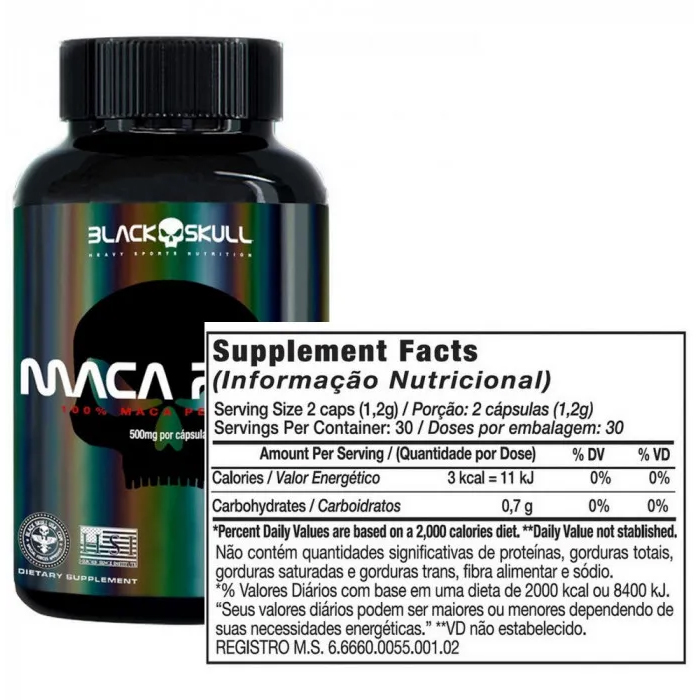 Maca Pure Maca Peruana - 60 Cápsulas - BlackSkull - MEUWHEY