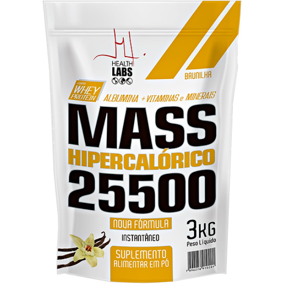 Hipercalórico Mass 25500 - Pacote 3kg - Health Labs - MEUWHEY
