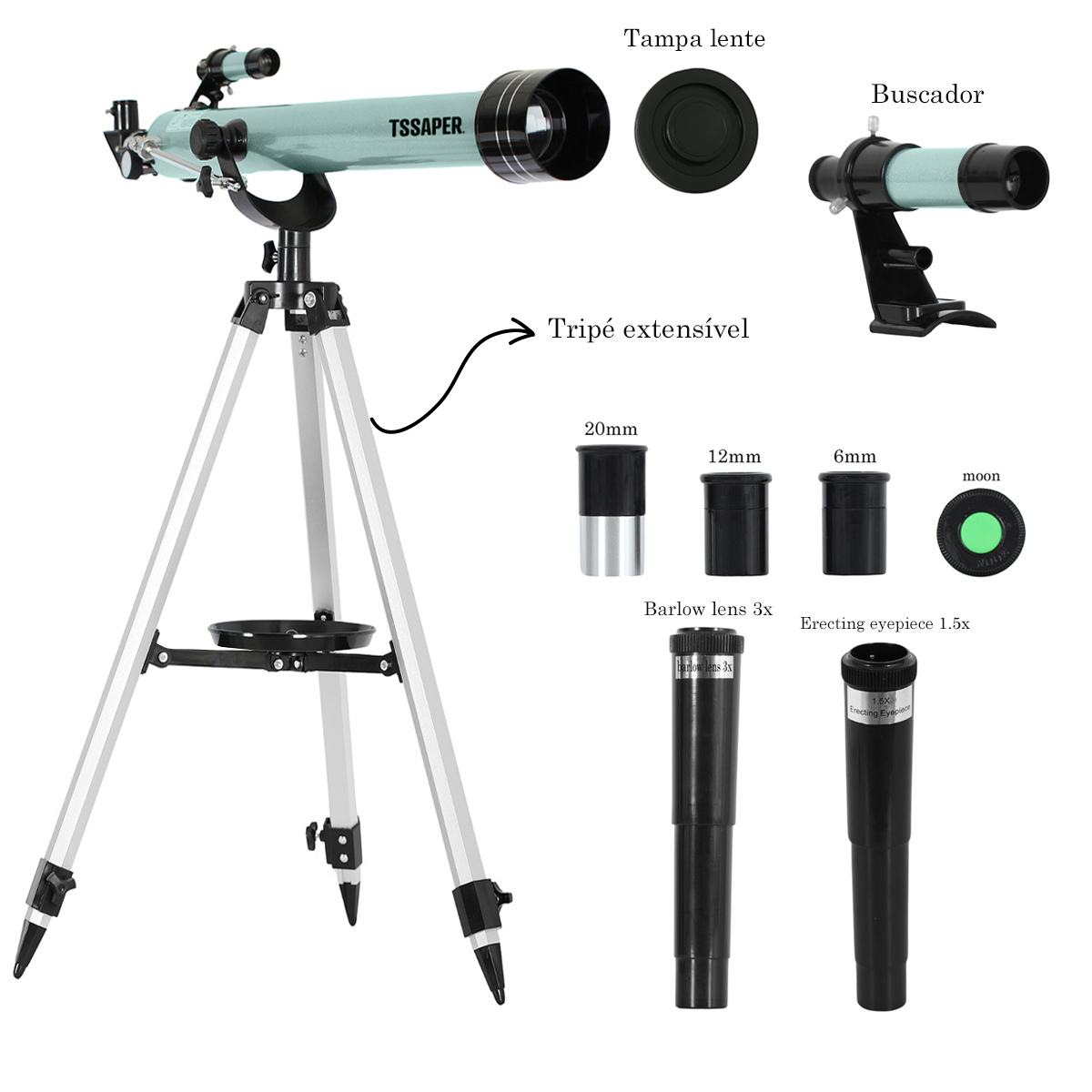 Telescópio Astronômico e terrestre luneta Refrator azimutal 360mmX50mm ...