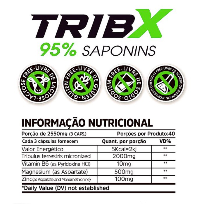 TribX 95% Saponins 2550mg 120caps - Sunfood - Empório Leve
