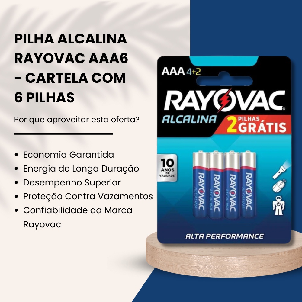 Pilha Alcalina Rayovac AAA6 - Cartela com 6 Pilhas - Loja do ...